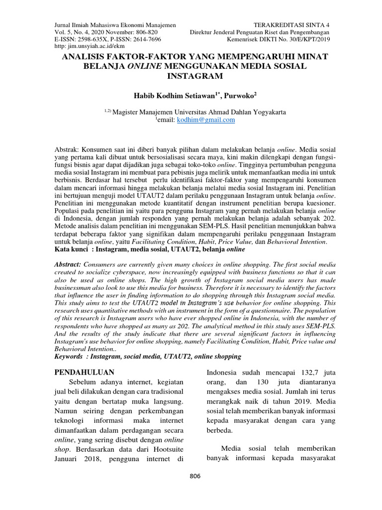 Analisis Faktor-Faktor Yang Mempengaruhi Minat Belanja Online Menggunakan Media Sosial Instagram ...