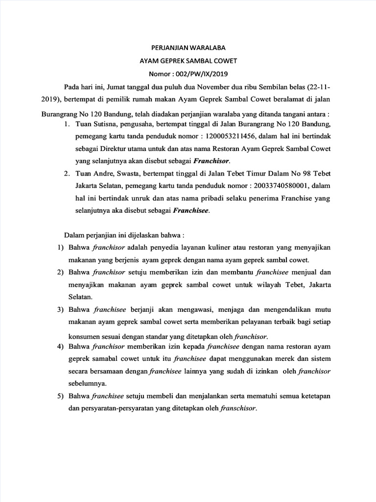 Perjanjian Waralaba | PDF