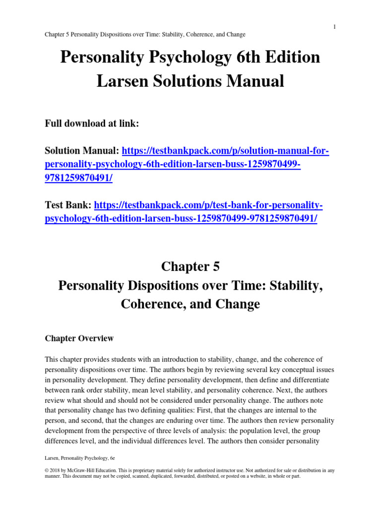 Personality Psychology 6th Edition Larsen Solutions Manual 1 | PDF ...