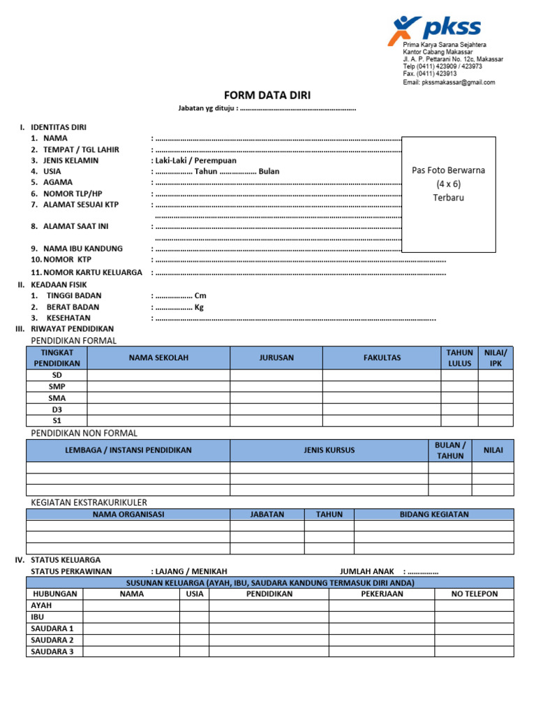 Formulir Data Diri PKSS Makassar | PDF