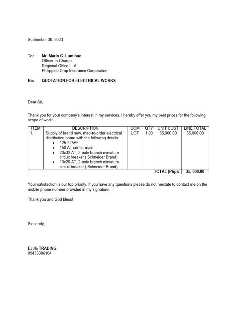 Electrical Works Quotation for 2023 | PDF | Technology & Engineering
