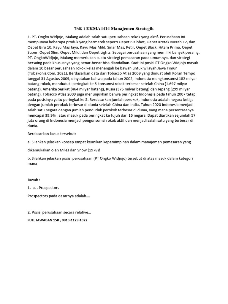 TMK 1 EKMA4414 Manajemen Strategik | PDF