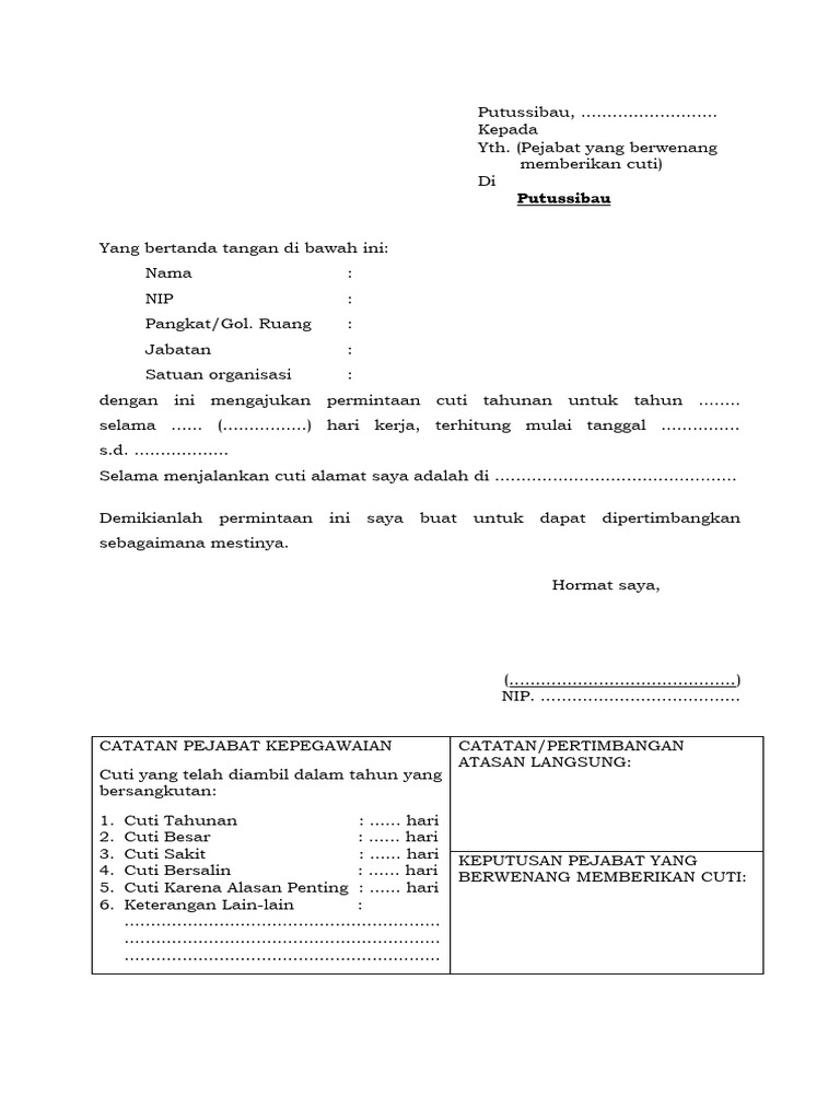 Format Surat Ijin Cuti | PDF