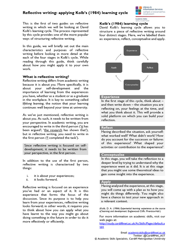 AS_Guide_Reflective_writing_Kolb | PDF | Experience | Learning