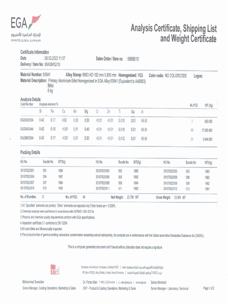Mill Certificate New | PDF