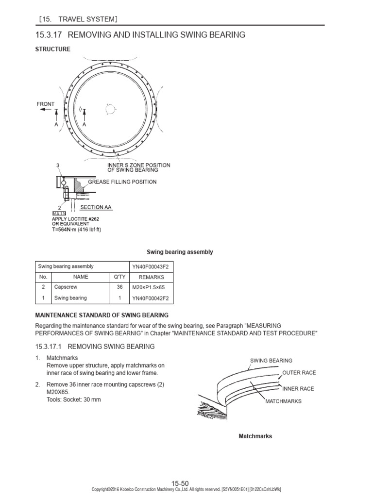 Assembly and Dissasembly Swing Bearing Kobelco SK200-10 | PDF