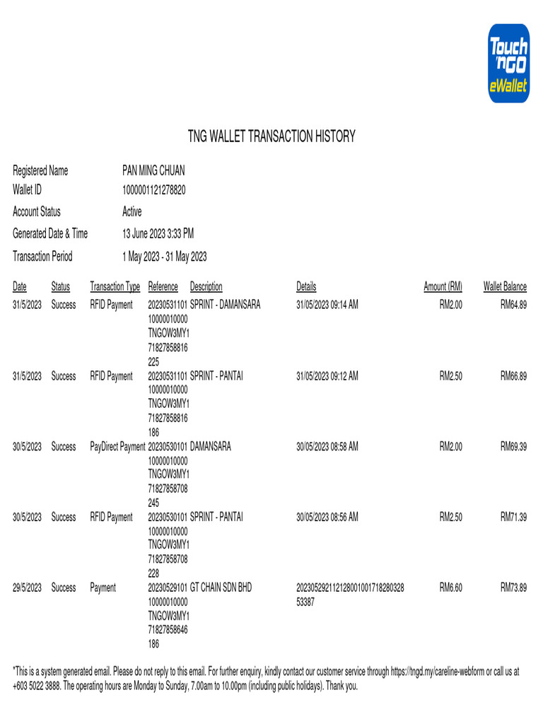 TNG Ewallet Transactions | PDF | Payments | Banking Technology