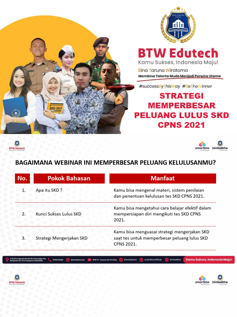 Materi Webinar BKN - Strategi Memperbesar Peluang Lulus SKD Cpns 2021 BTW Edutech | PDF | Seni ...