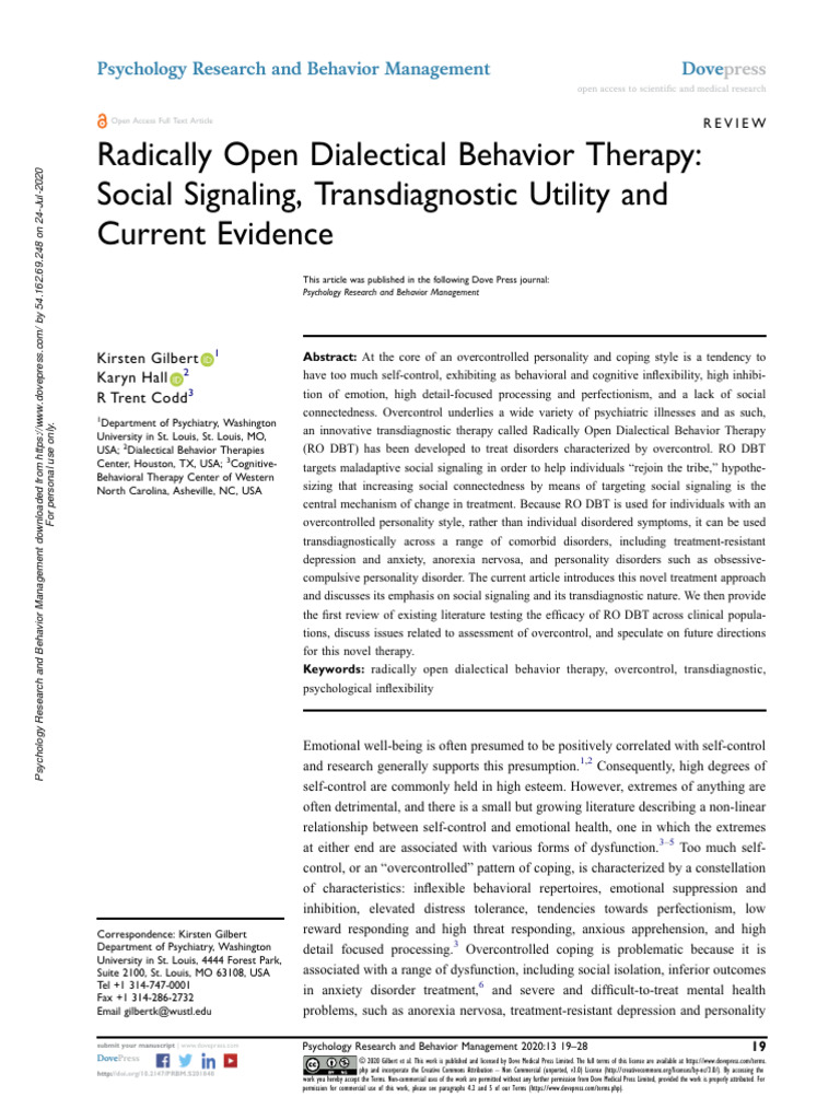 Radically Open Dialectical Behavior Ther | PDF | Dialectical Behavior ...