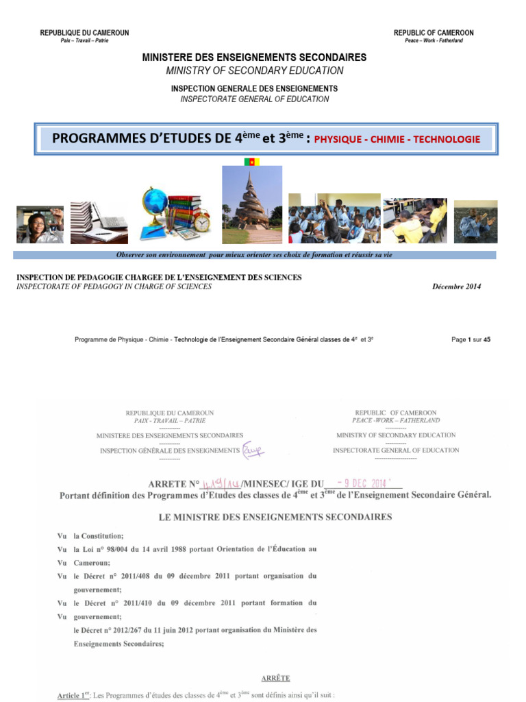 Programme PCT 4e Et 3e (Cameroun) | PDF