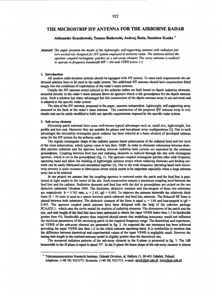 The Microstrip Iff Antenna For The Airborne Radar | PDF | Antenna ...
