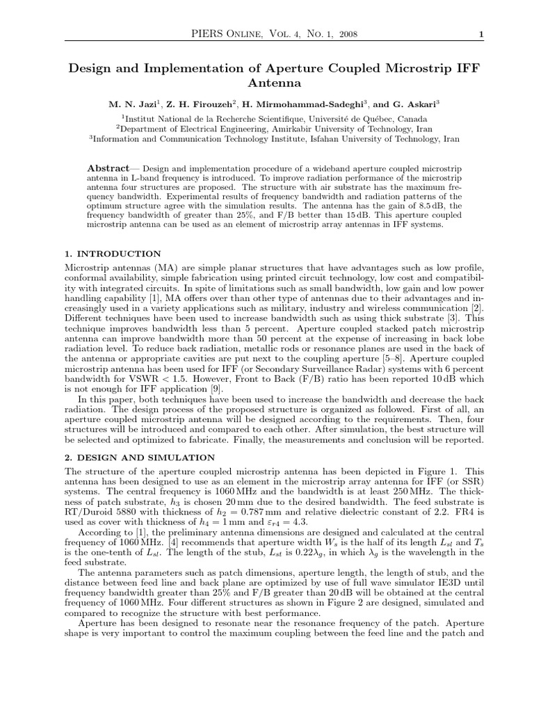 Design and Implementation of Aperture Coupled Microstrip IFF Antenna | PDF | Antenna (Radio ...