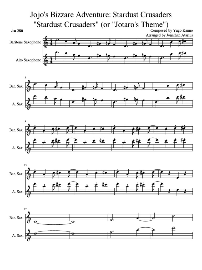 Jojos Bizarre Adventure Stardust Crusaders (Jotaro's Theme) | PDF