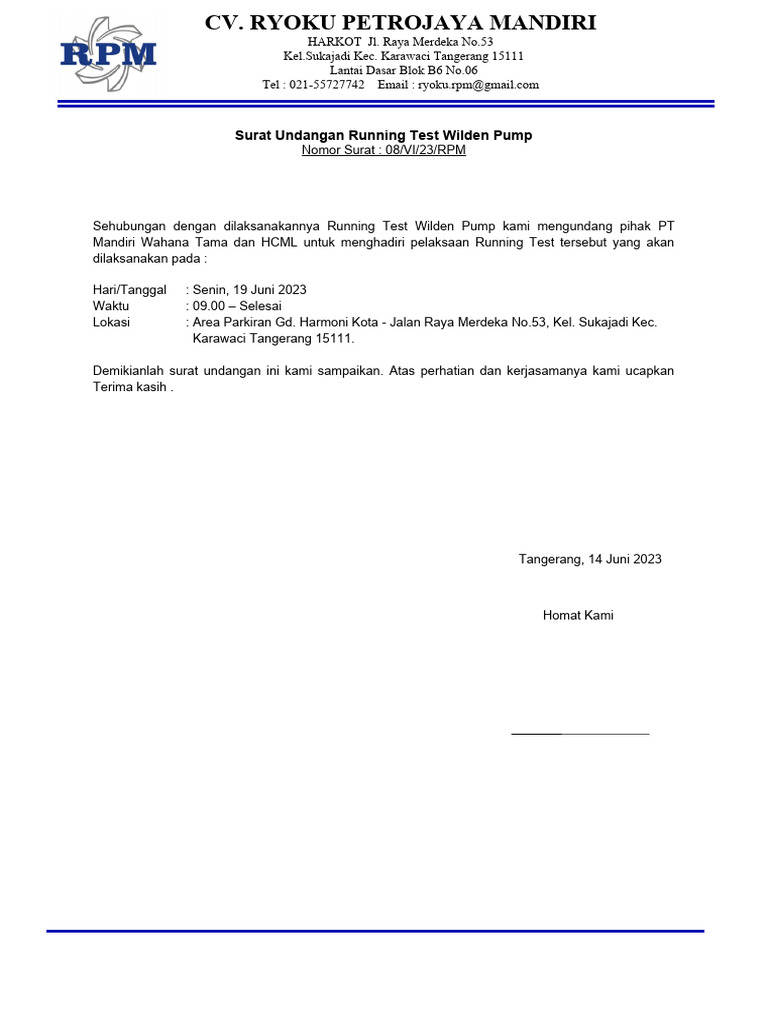 Surat Undangan Running Test | PDF