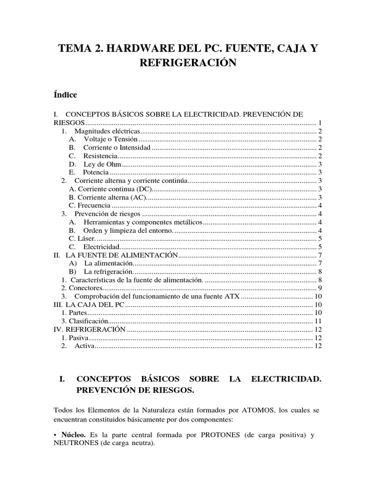 Tema 2. Hardware Del Pc. Fuente, Caja y Refrigeración | PDF