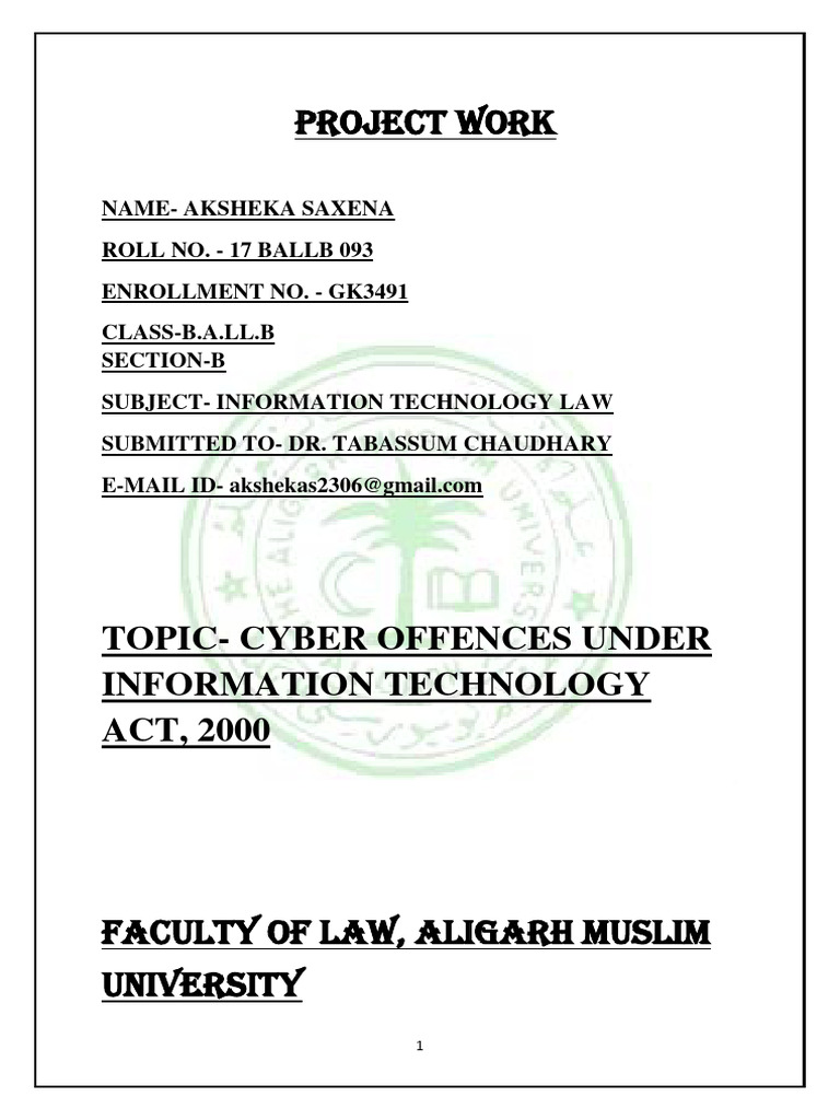 IT Law Project Work | PDF | Cybercrime | Crimes