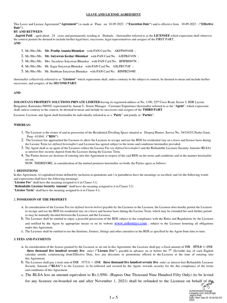 Customer LLA Zolo Brocode 7020914592 - Signed | PDF | License | Indemnity Customer LLA Zolo Brocode 7020914592 - Signed | PDF | License | Indemnity