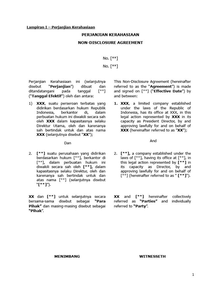 Contoh Perjanjian Kerahasiaan NDA | PDF