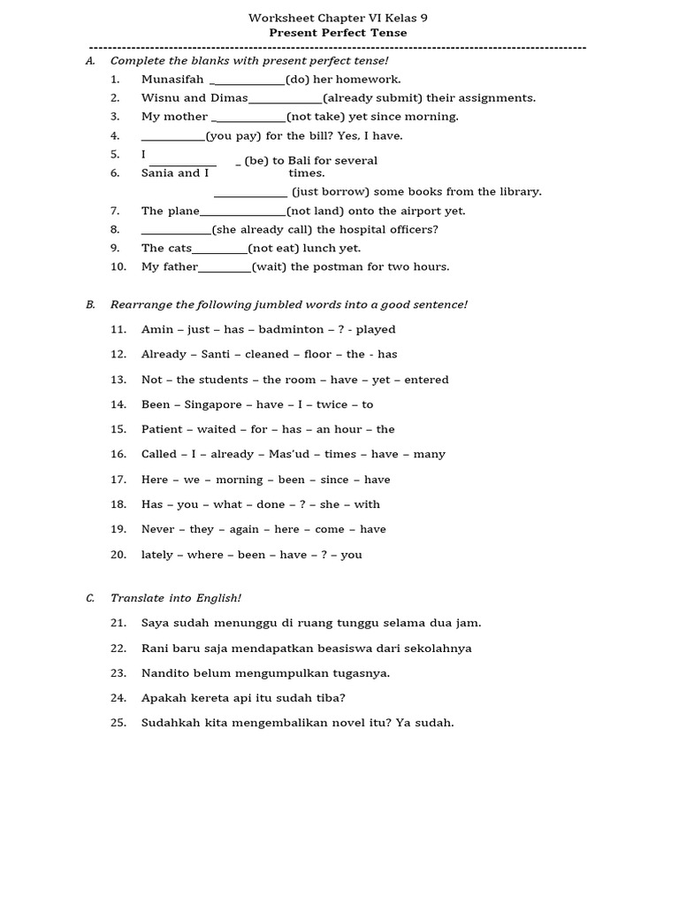 Worksheet Chapter VI Kelas 9 | PDF