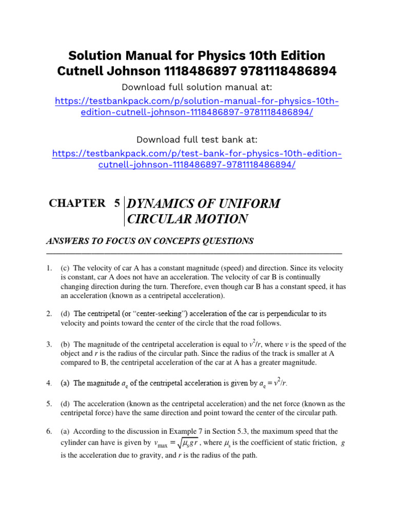Physics 10th Edition Cutnell Solutions Manual 1 | PDF | Acceleration ...