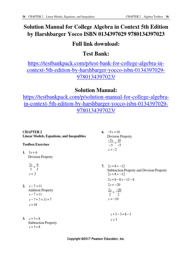 Solution Manual For College Algebra in Context 5th Edition by ...