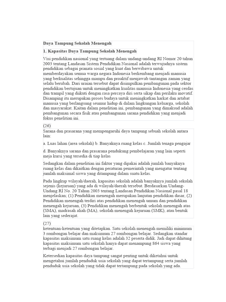 Daya Tampung Sekolah Menengah | PDF