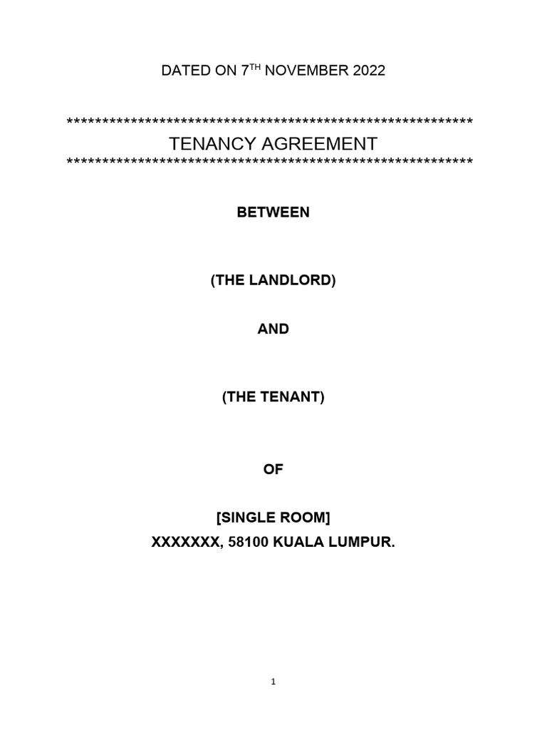 Sample Tenancy Agreement Single Room | PDF