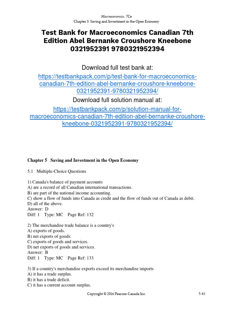 Macroeconomics Canadian 7th Edition Abel Test Bank 1 | PDF | Balance Of ...