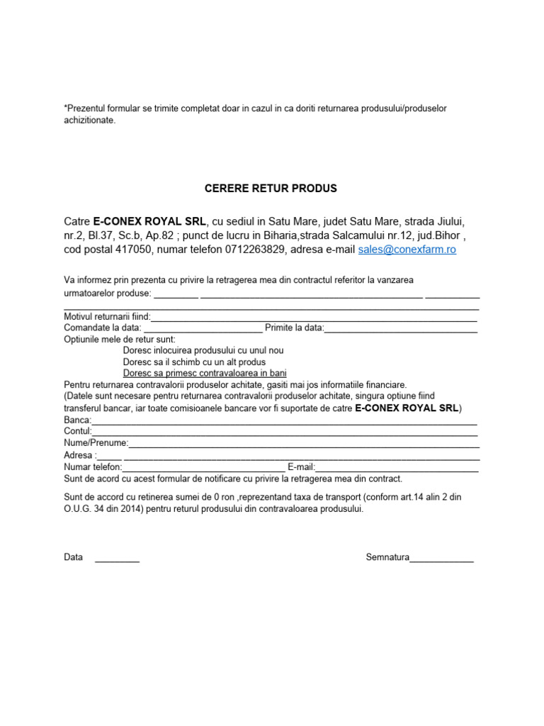 Formular Retur Word | PDF