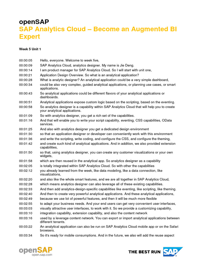 openSAP Sac5 Week 5 Transcript | PDF | Scripting Language | Data Type