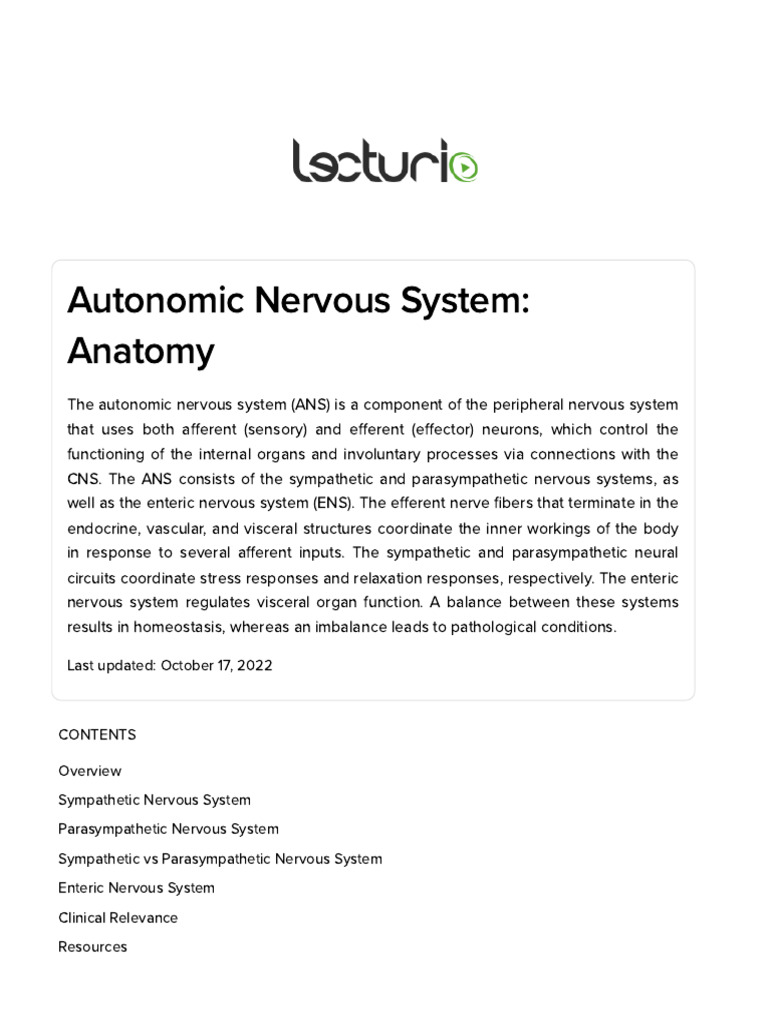 Autonomic Nervous System - Anatomy - Lecturio | PDF | Nervous System ...