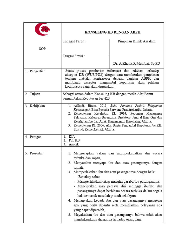 Sop Konseling KB Dengan Abpk | PDF