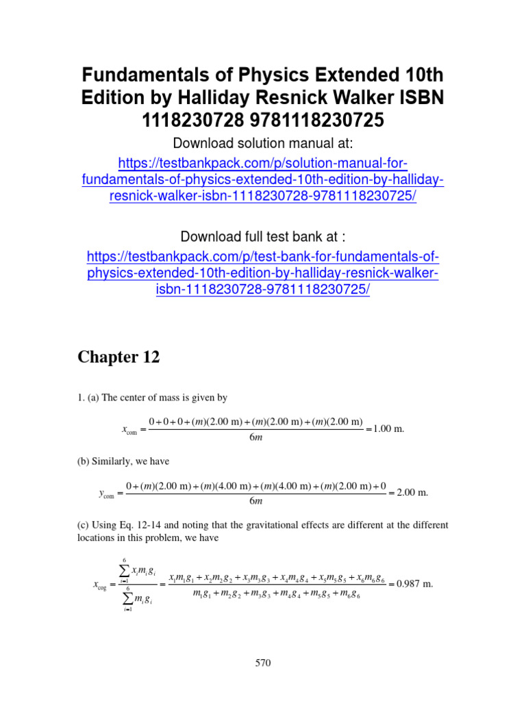 Fundamentals of Physics Extended 10th Edition Halliday Solutions Manual ...