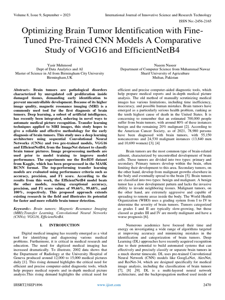 Optimizing Brain Tumor Identification With Fine - Tuned Pre-Trained CNN ... Optimizing Brain Tumor Identification With Fine - Tuned Pre-Trained CNN ...