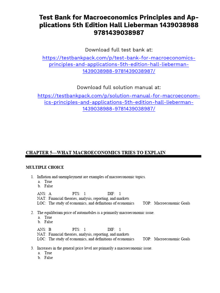 Test Bank for Macroeconomics 5th Edition | PDF | Economics | Macroeconomics
