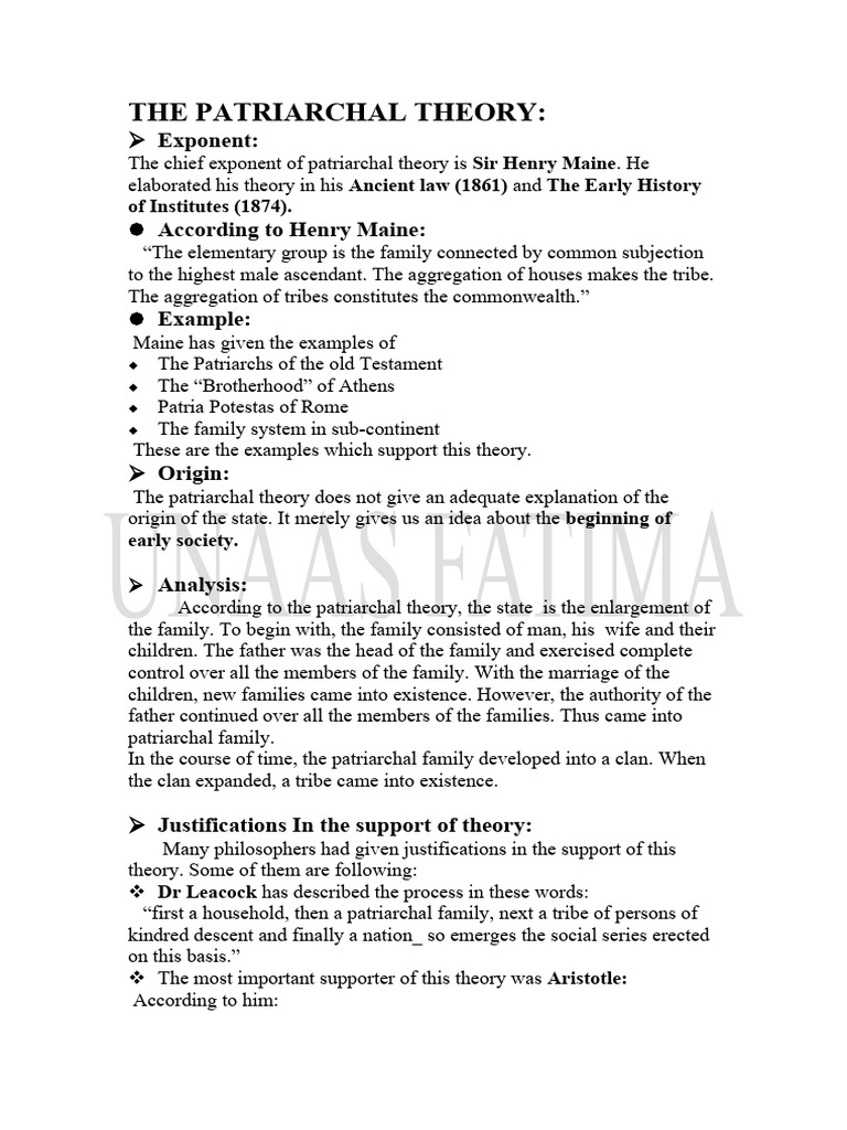 Matriarchal Theory Patriarchal Theory | PDF | Patriarchy | Family
