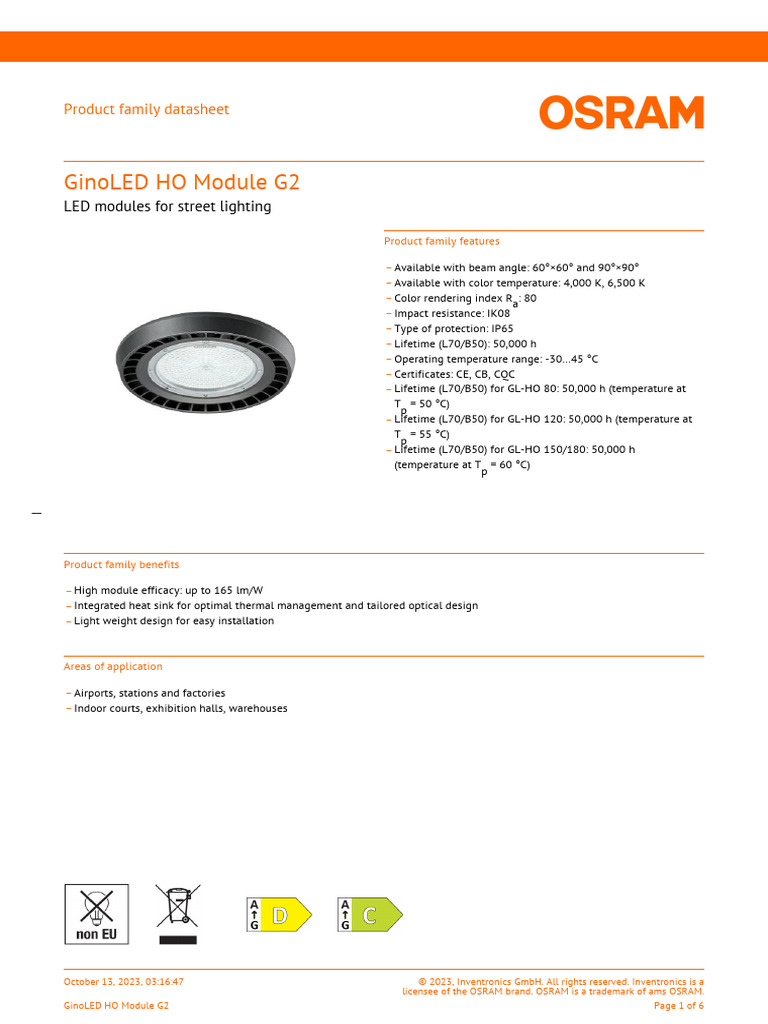 GinoLED HO Module G2 Datasheet | PDF | Science & Mathematics | Computers