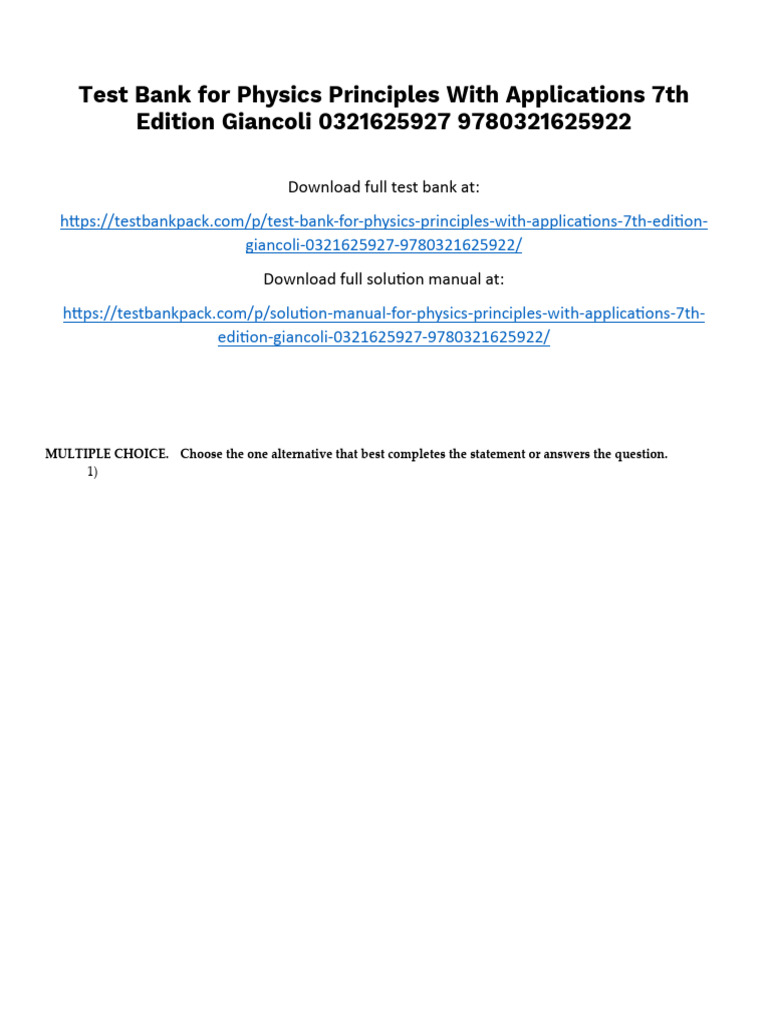 Physics Principles With Applications 7th Edition Giancoli Test Bank 1 ...