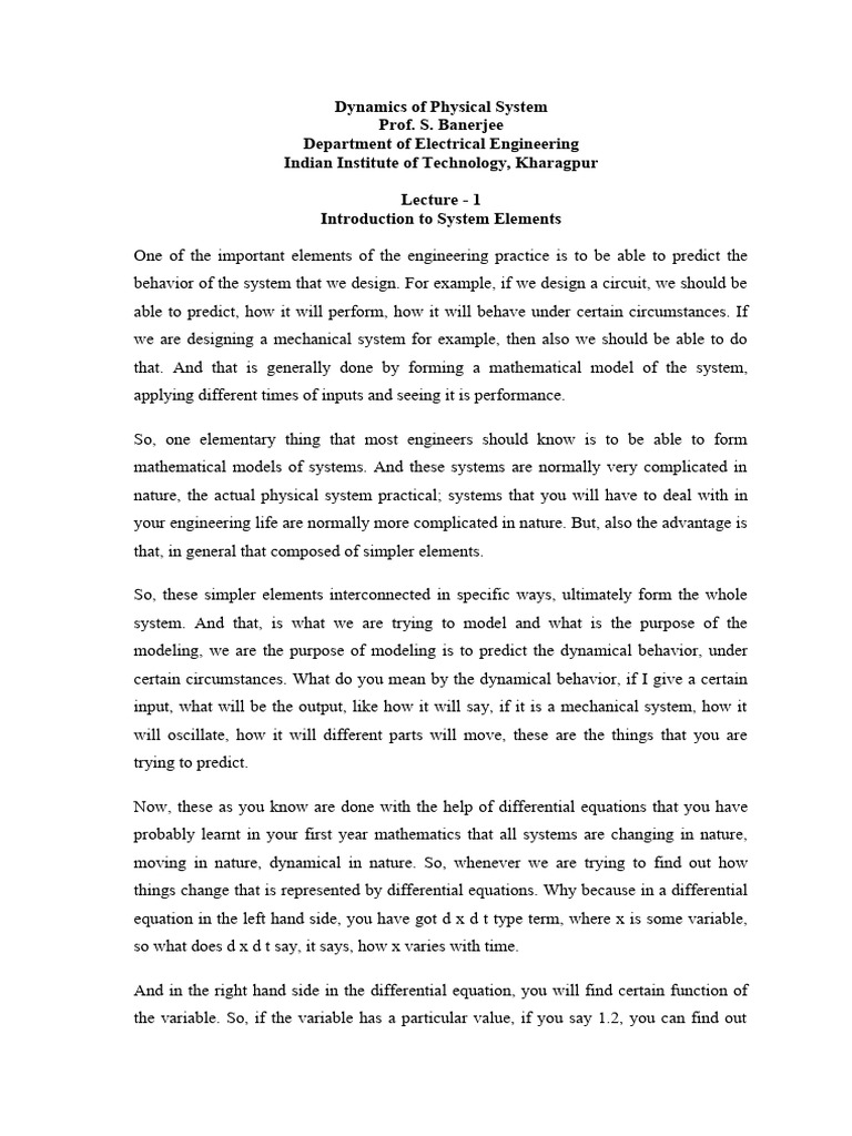 Dynamics Of Physical Systems Lec01 Pdf Force Friction