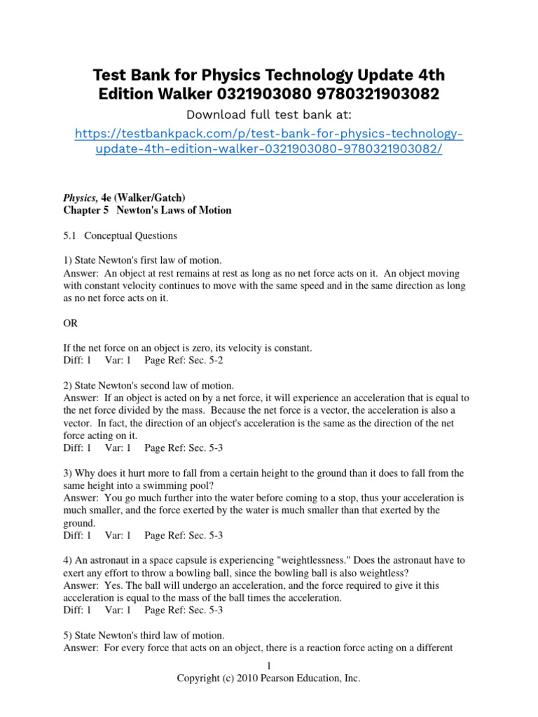 Physics Technology Update 4th Edition Walker Test Bank 1 | PDF | Force ...