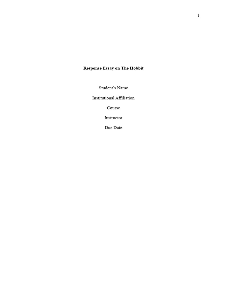 Response Essay On The Hobbit | PDF | The Hobbit | Bilbo Baggins