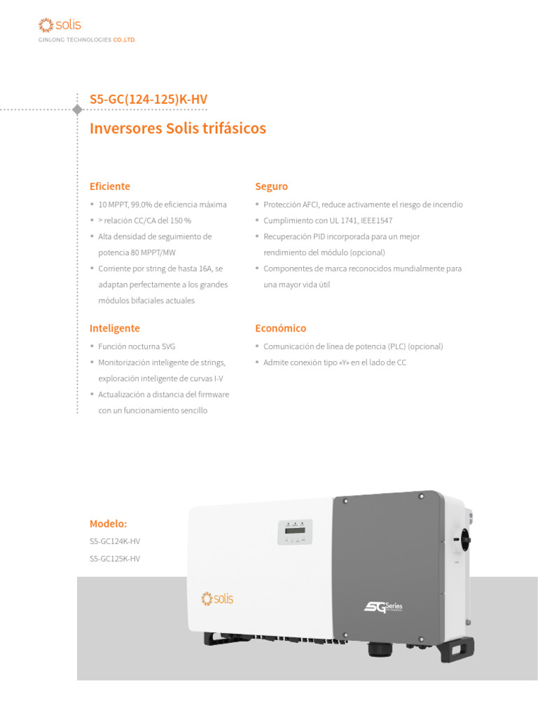 Solis Datasheet S5-GC (124-125) K-HV MEX V2,2 2023 08 | PDF | Poder (Física) | Ingenieria Eléctrica