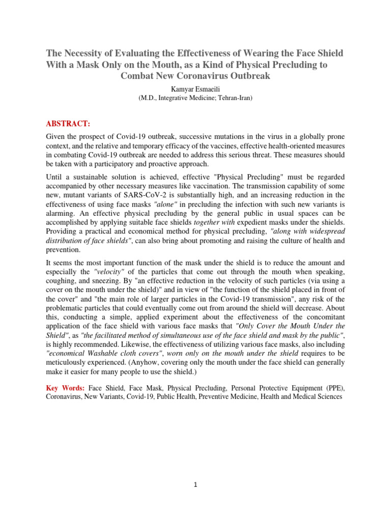 The Necessity of Evaluating The Effectiveness of Wearing The Face ...