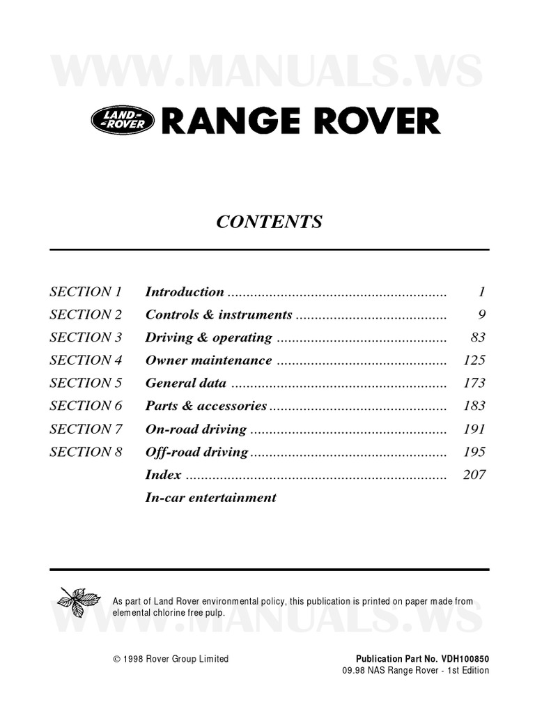 Land Rover Range Rover 1998 Owner's Manual | PDF | Trunk (Car ...