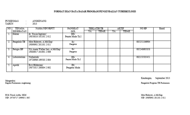 Format Isian Data Dasar Program Pengendalian Tuberkulosis | PDF
