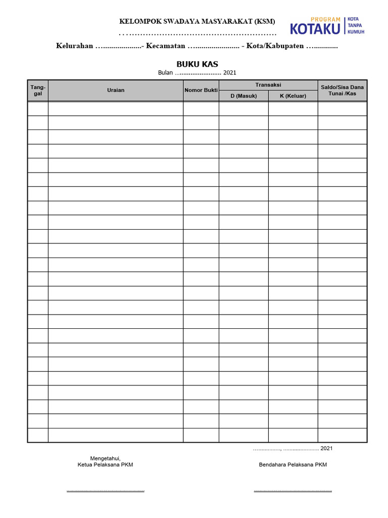 Form Pembukuan Pelaksana PKM Kosongan | PDF