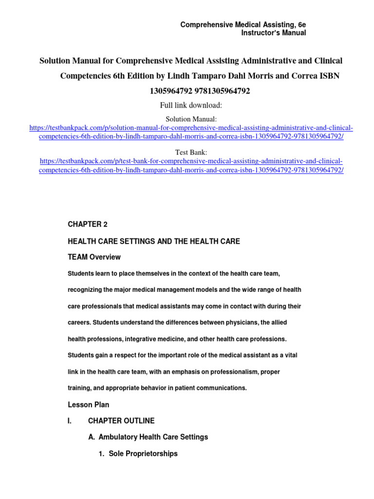 Solution Manual For Comprehensive Medical Assisting Administrative and ...