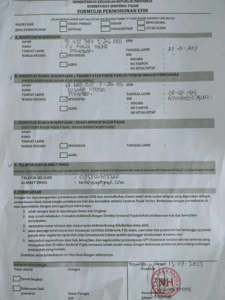 Syarat Efin Badan Pusat | PDF