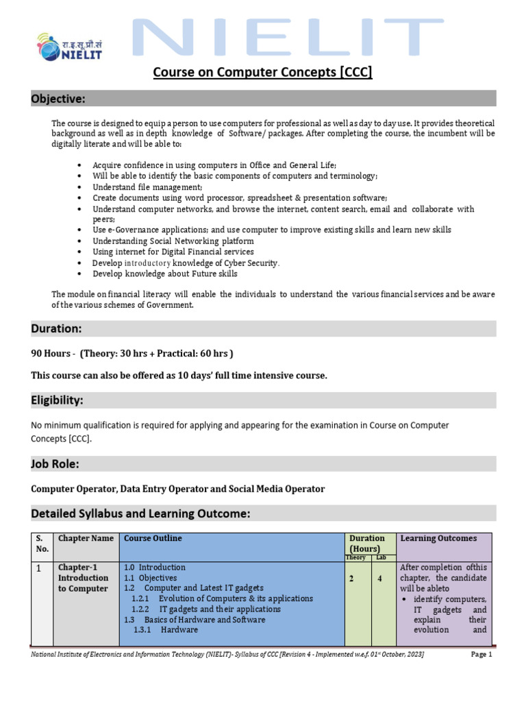 CCC Revised Syllabus | PDF | Art | Computers