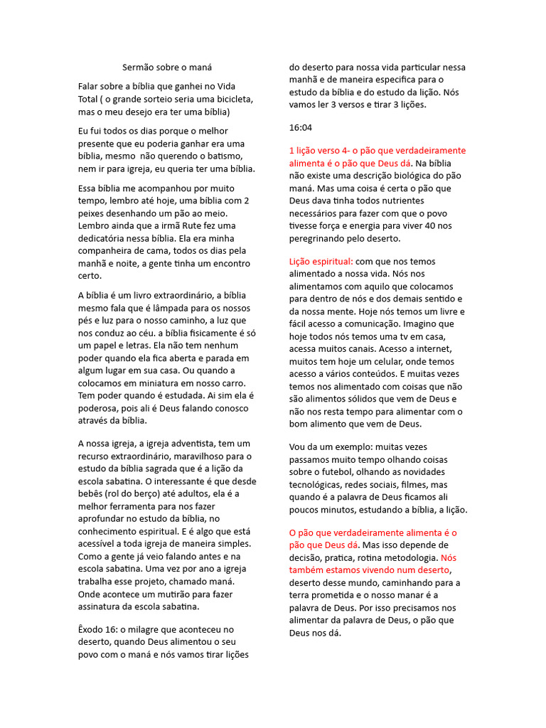 Sermão Sobre o Maná | PDF | Bíblia | Deus